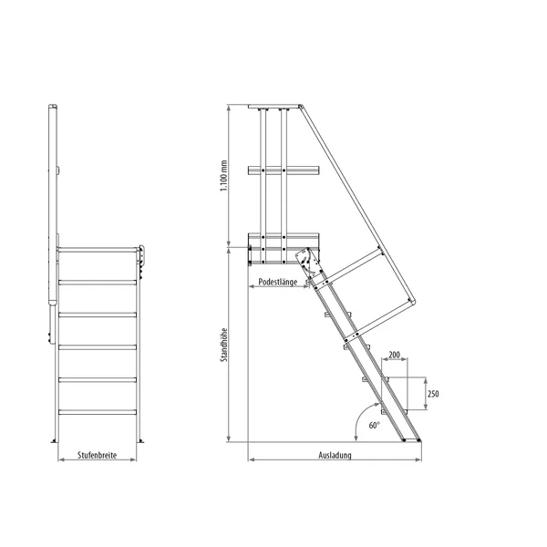 Treppenleiter Hymer stationär mit Podest 21 Stufen 1000 mm 60°